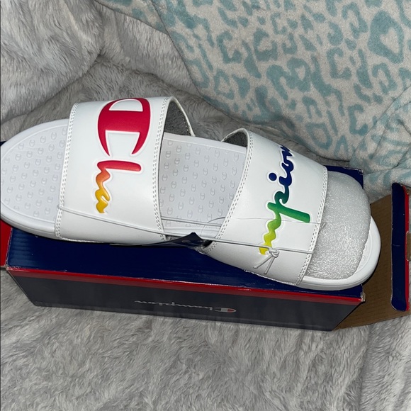 Champion | Shoes | Reduced Champion Womens White Multicolor Logo Slide ...